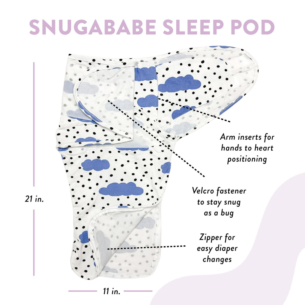 Norani Baby Snugababe Sleep Pod with Arm Inserts - Blue Clouds
