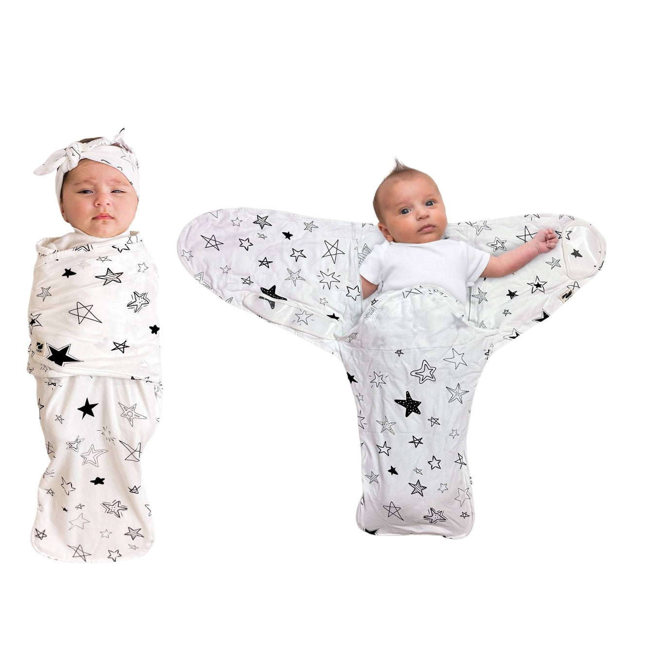 Norani Baby Snugababe Sleep Pod with Arm Inserts - Black and White Stars