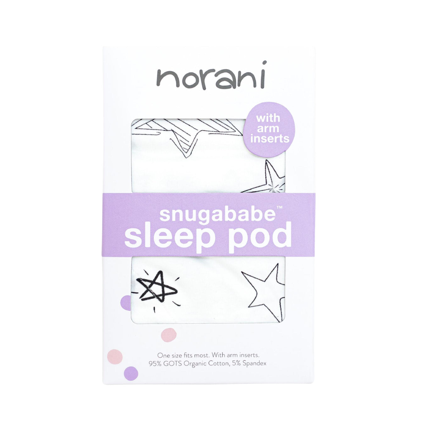 Norani Baby Snugababe Sleep Pod with Arm Inserts - Black and White Stars