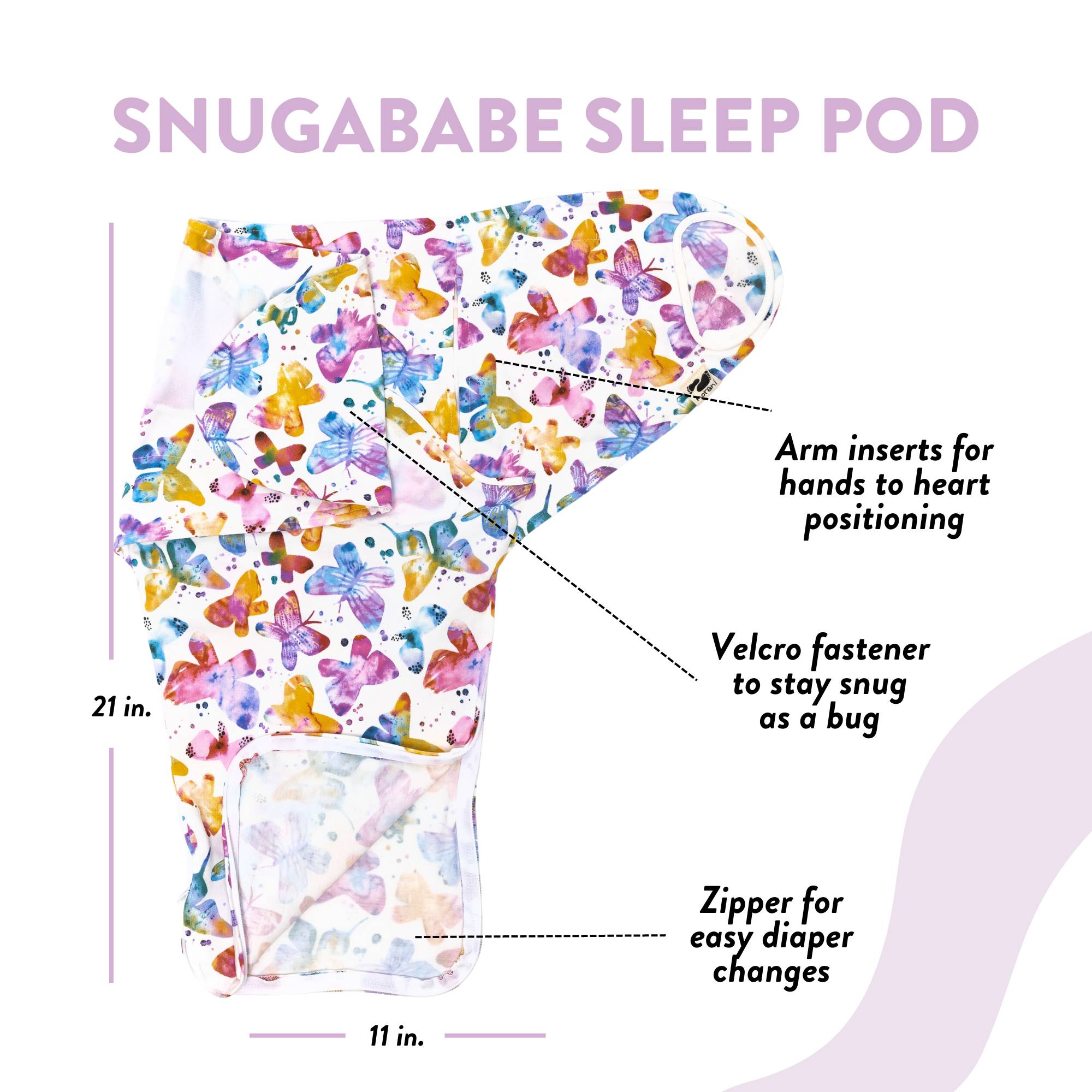 Norani Baby Snugababe Sleep Pod with Arm Inserts - Butterflies
