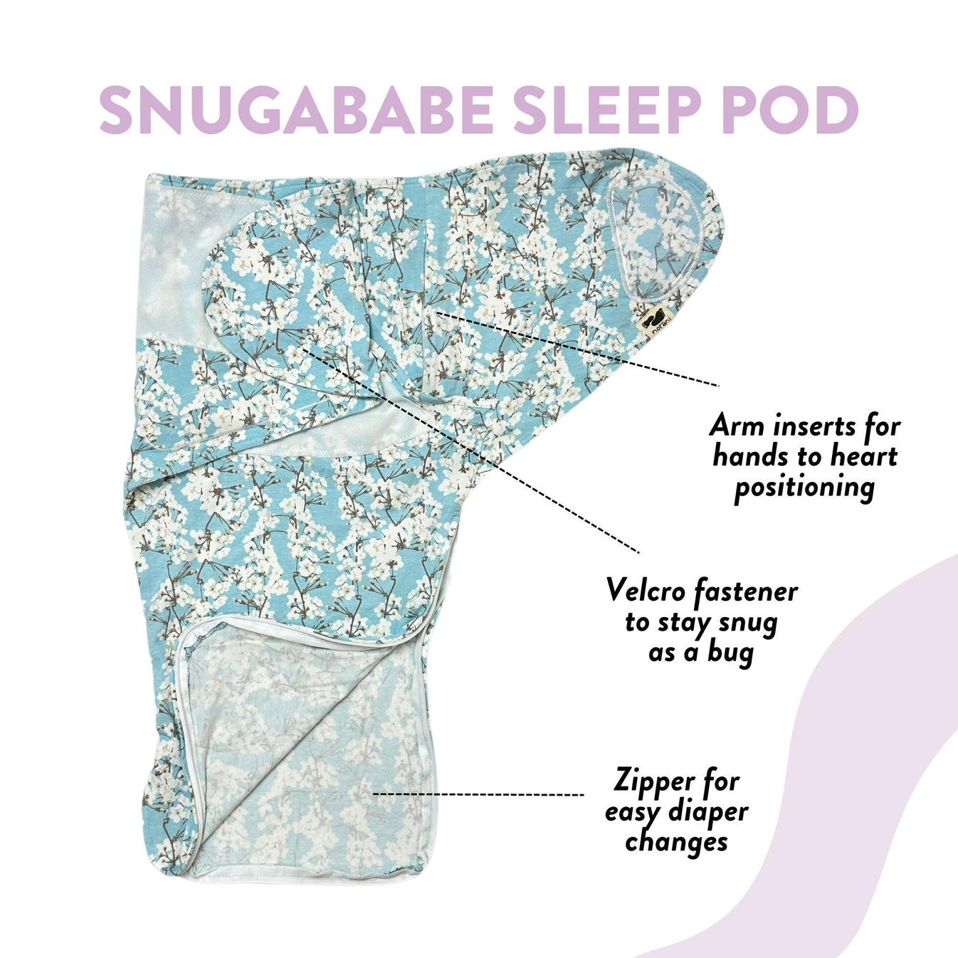 Norani Baby Snugababe Sleep Pod with Arm Inserts - Cherry Blossoms