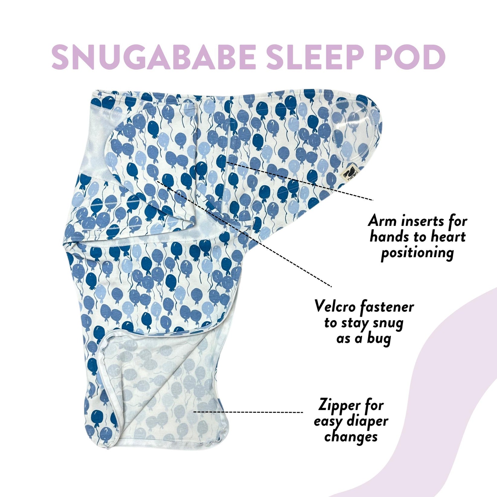 Norani Baby Snugababe Sleep Pod with Arm Inserts - Blue Balloons