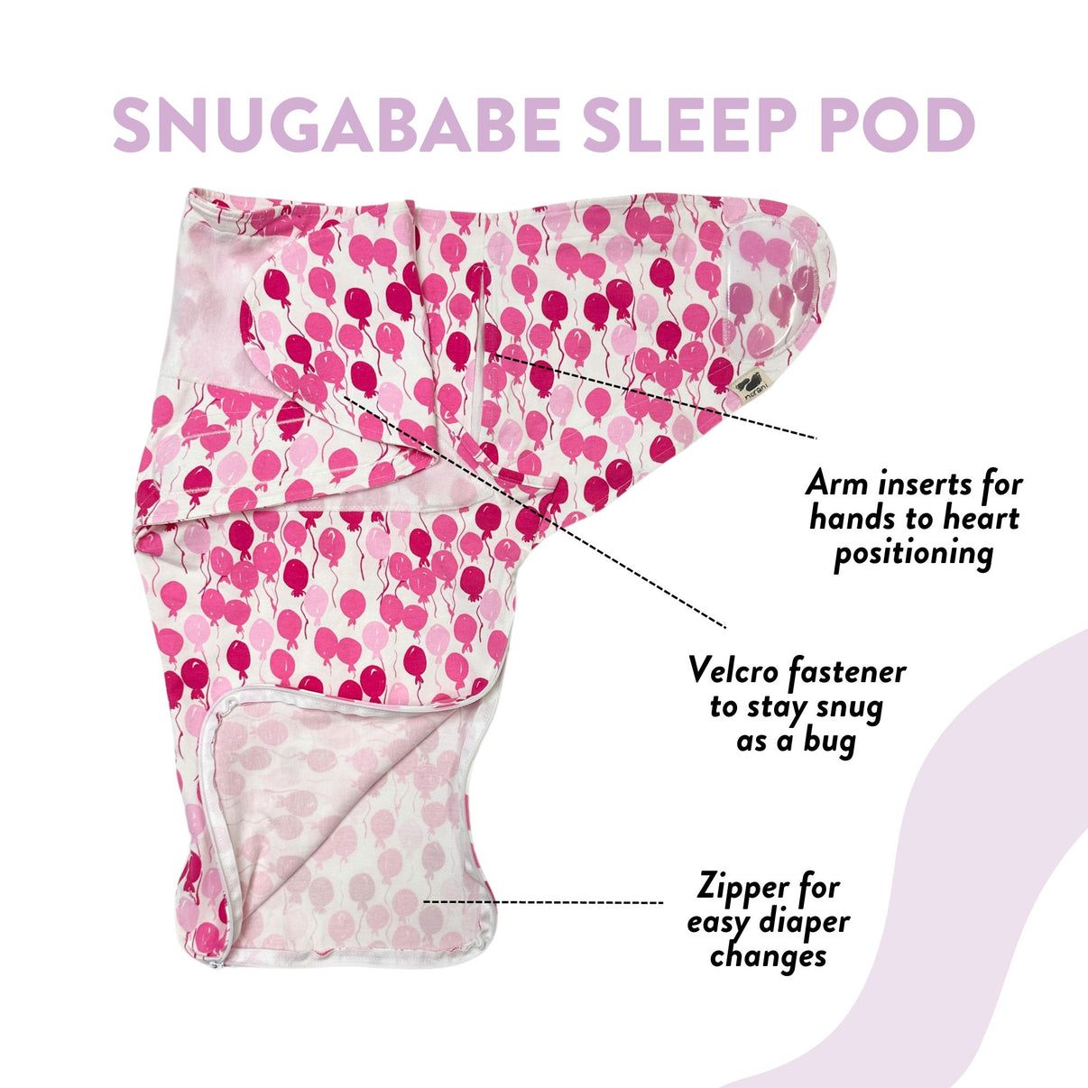 Norani Baby Snugababe Sleep Pod with Arm Inserts - Pink Balloons