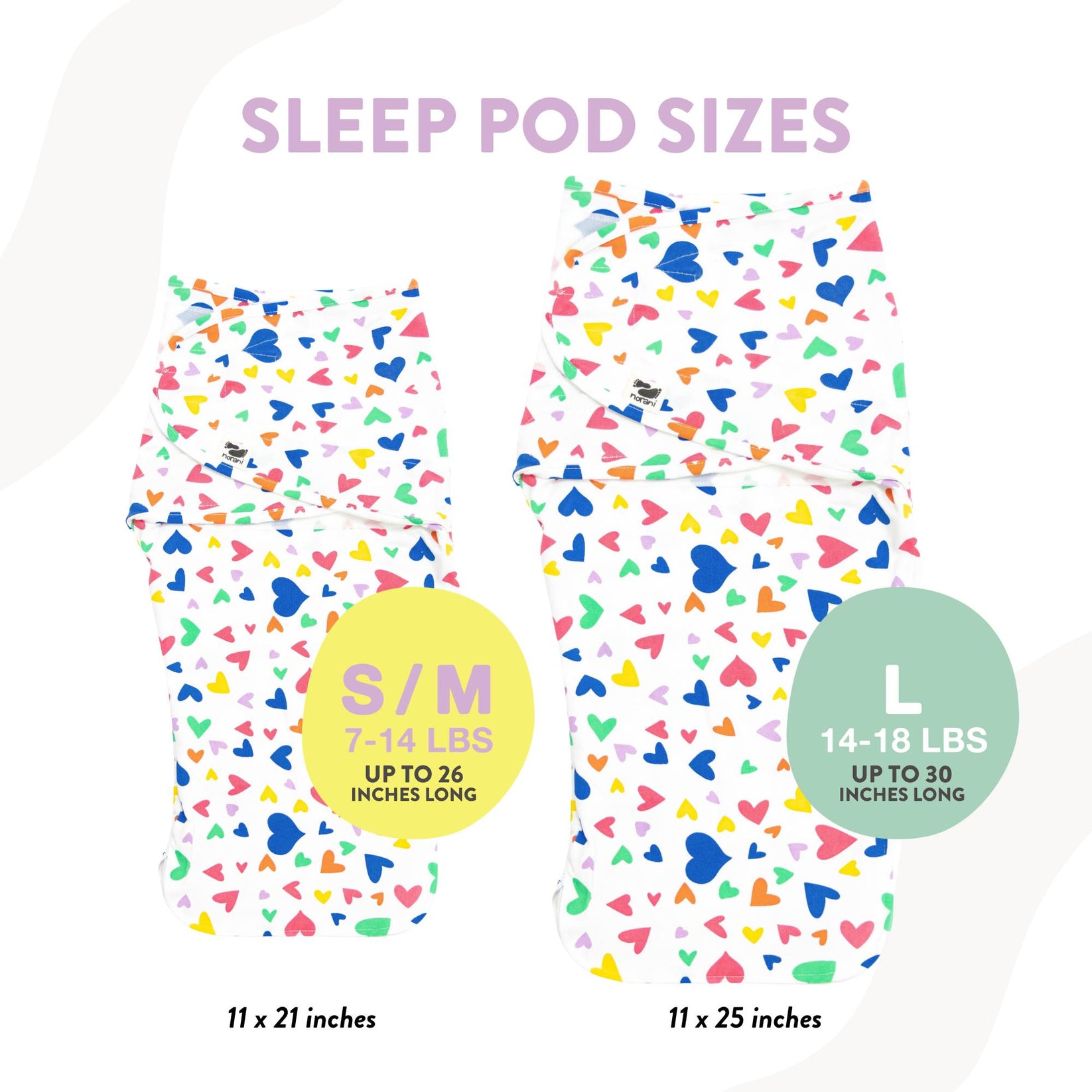 Norani Baby Snugababe Sleep Pod with Arm Inserts - Colorful Hearts