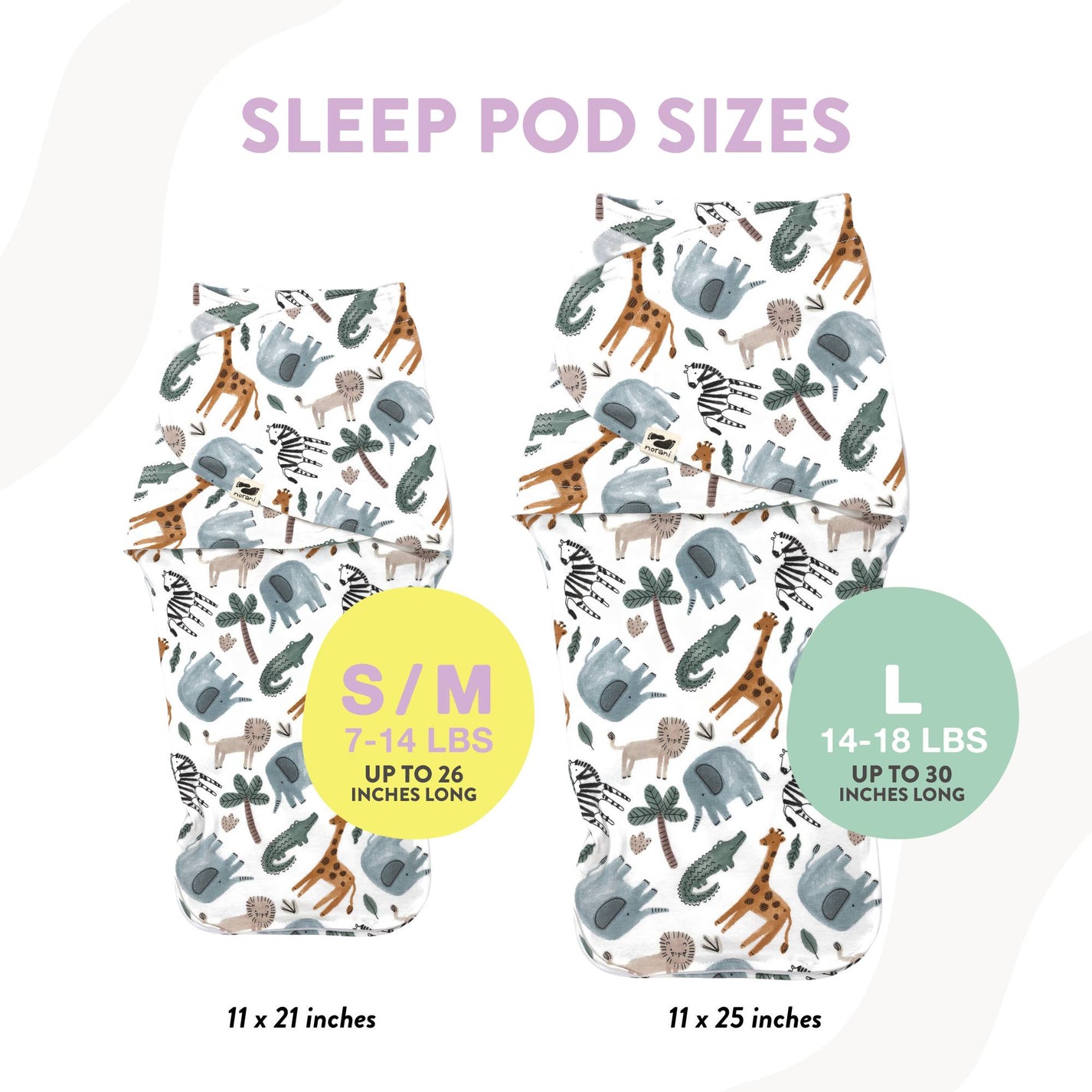 Norani Baby Snugababe Sleep Pod with Arm Inserts - Safari Animals