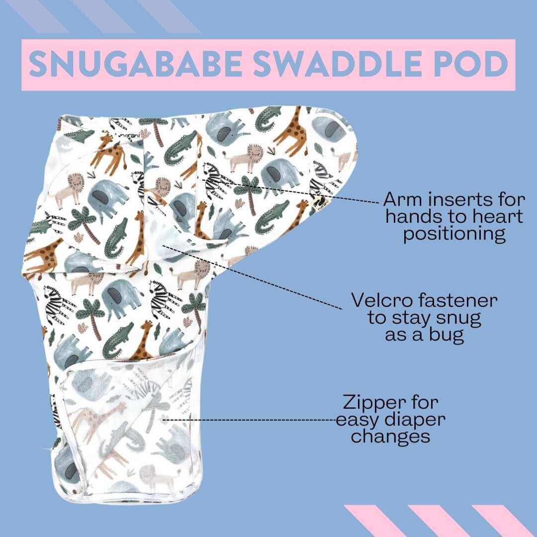 Norani Baby Snugababe Sleep Pod with Arm Inserts - Safari Animals
